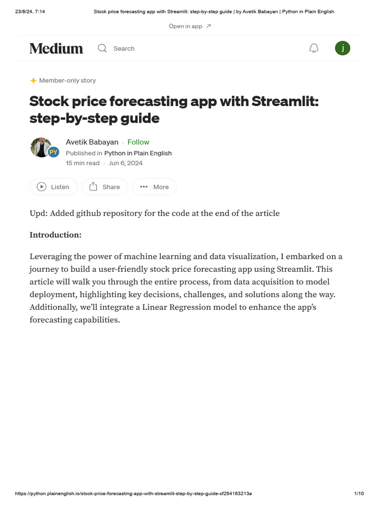 Stock price forecasting app with Streamlit_ step-by-step guide _ by ...