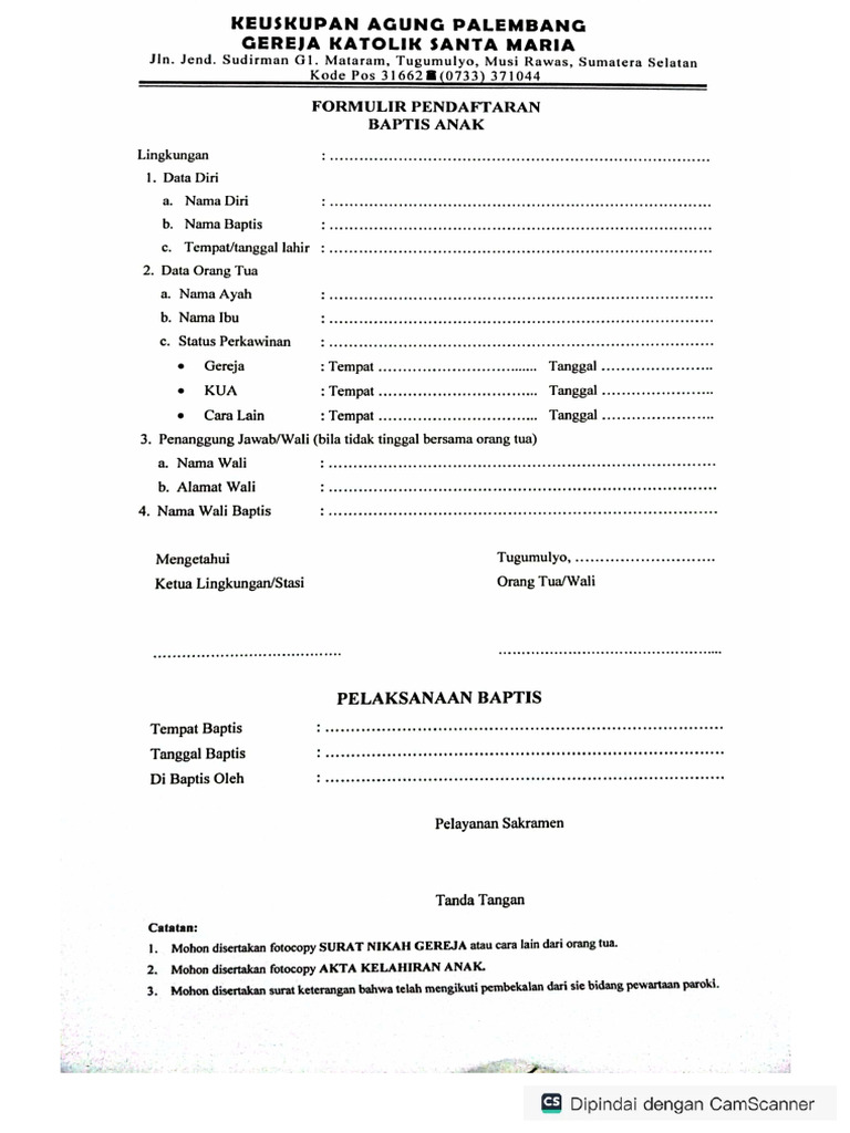 Formulir Baptis Anak | PDF