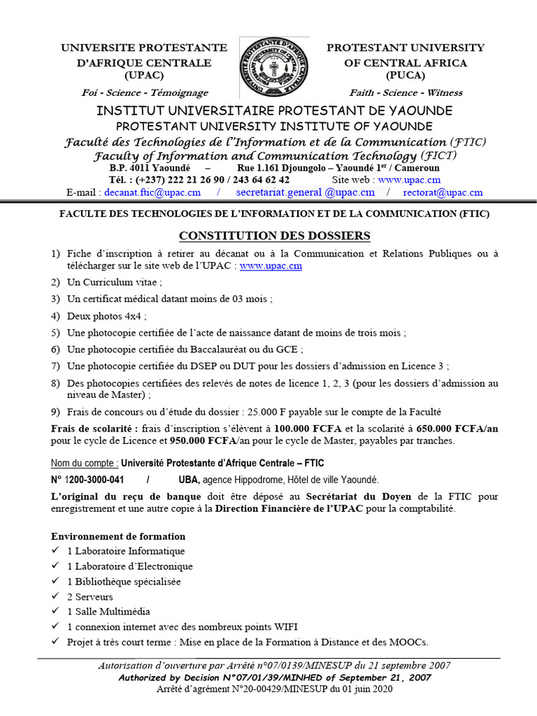 Conditions D'admission - Ftic - 2024 | PDF