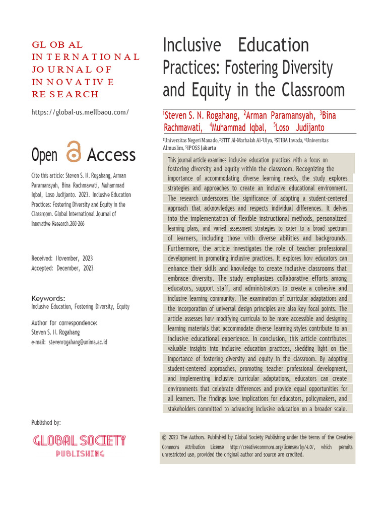 Inclusive Education Practices Fostering Diversity | PDF