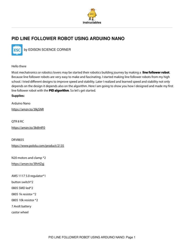 Pid Line Follower Robot Using Arduino Nano Pdf 1577