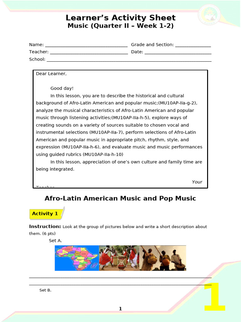 Learner's Activity Sheet: Music (Quarter II - Week 1-2) | PDF