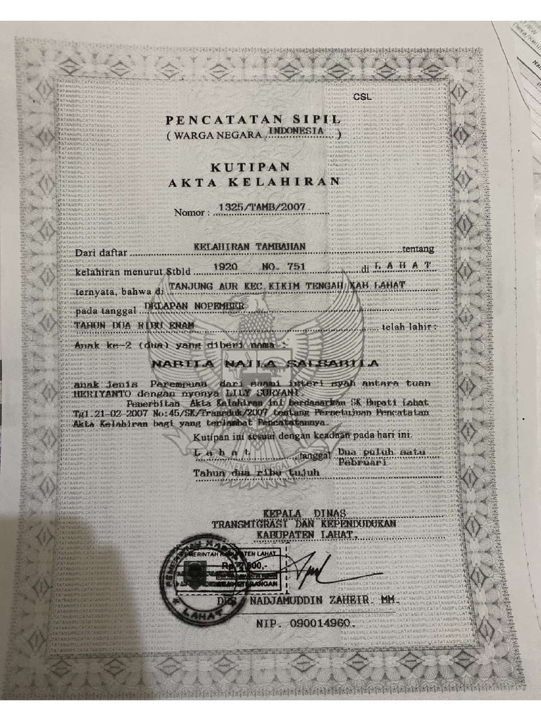 Akte Kelahiran | PDF