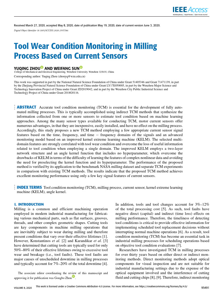 (Paper) - Tool Wear Condition Monitoring in Milling Process Based On Current Sensors | PDF