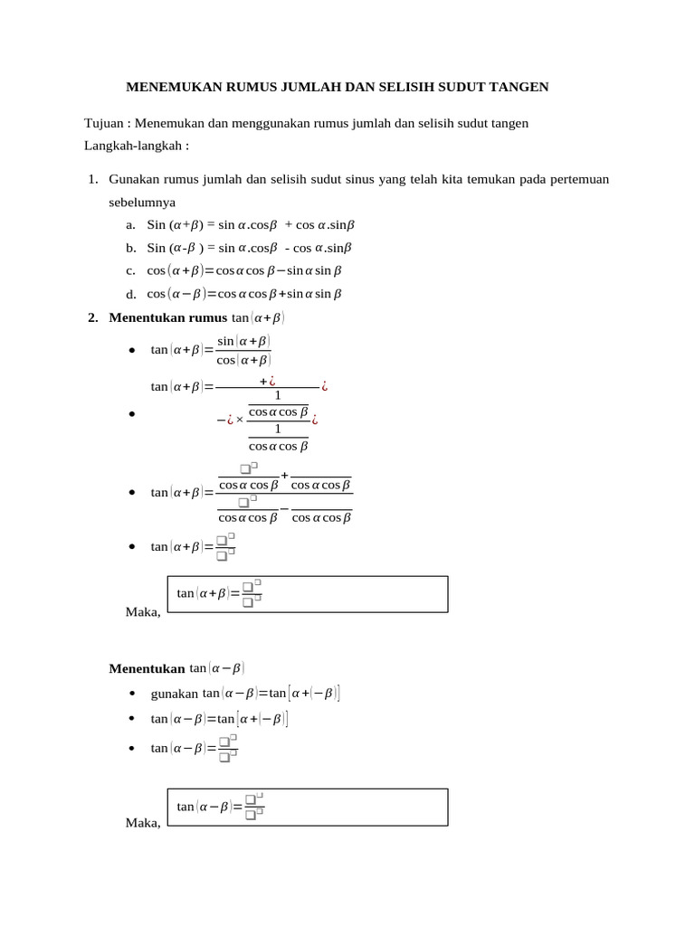 Rumus Jumlah Dan Selisih Tangen | PDF