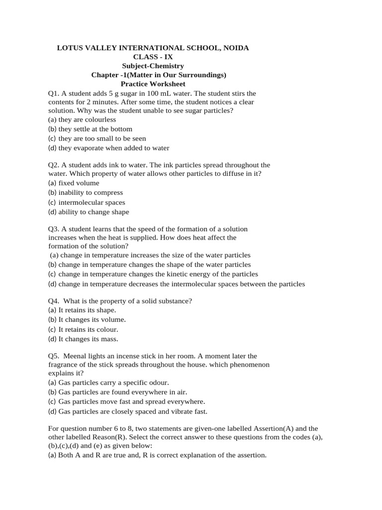 Chapter 1 Practice Worksheet. Class 9 | PDF