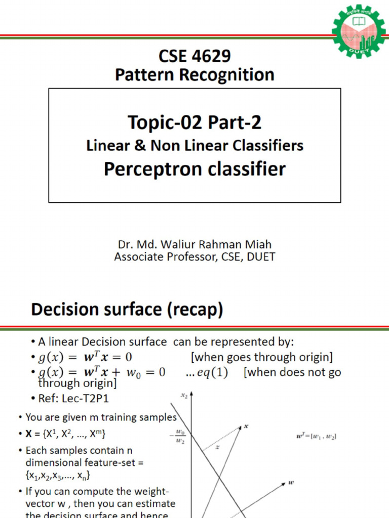 L07 Topic 02 P02 Linear&NonLinear-Classifiers Perceptron | PDF