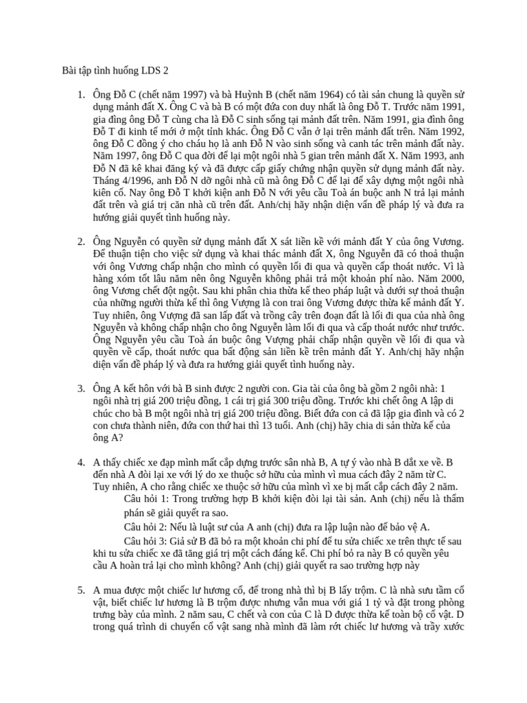 Bài tập tình huống LDS 2 | PDF