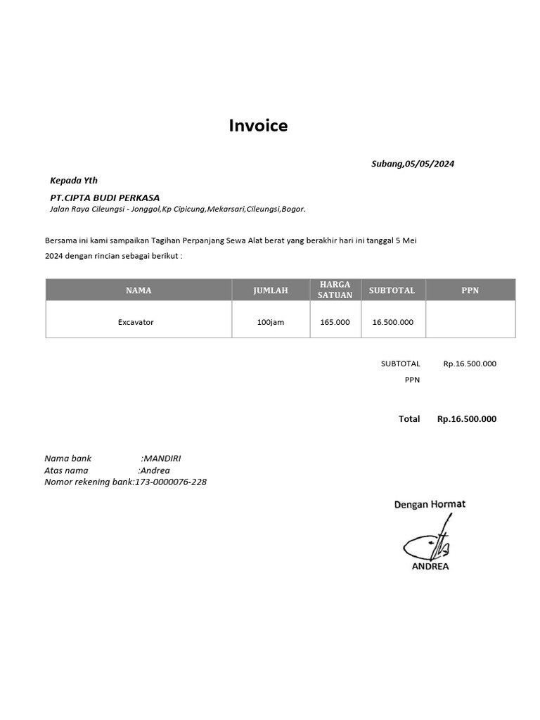 Invoice Excavator 1 | PDF