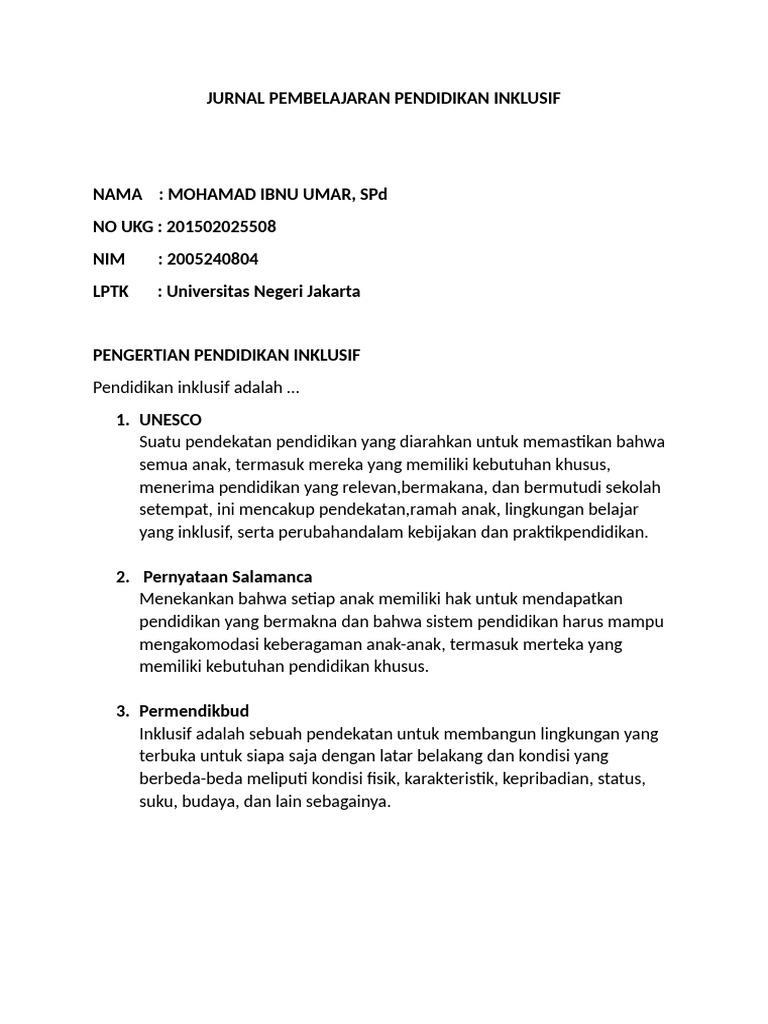 Jurnal Pembelajaran Pendidikan Inklusif | PDF