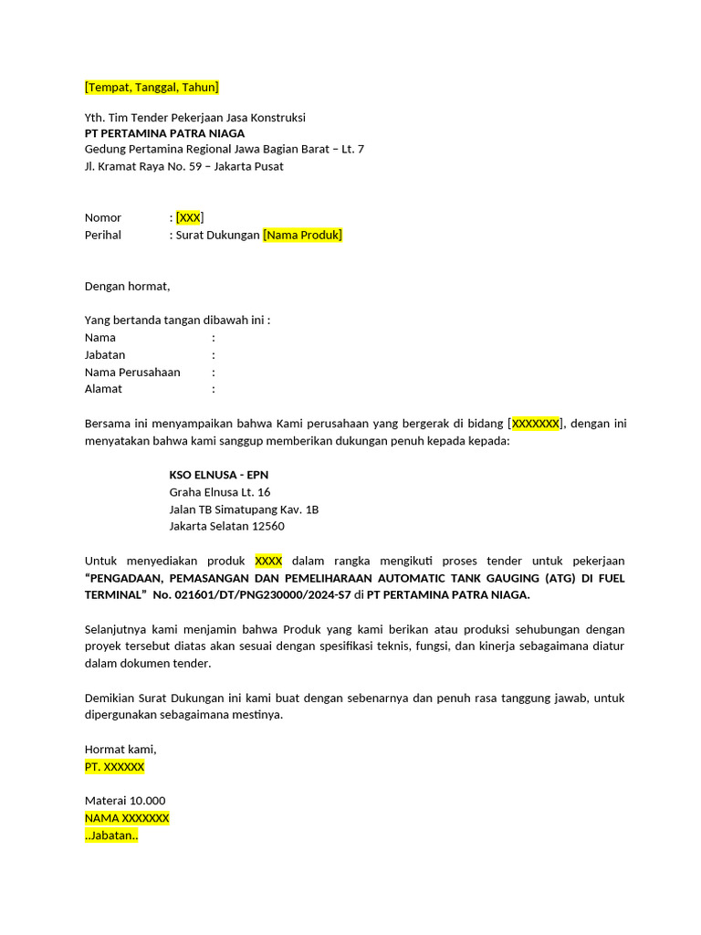Surat Dukungan Vendor | PDF