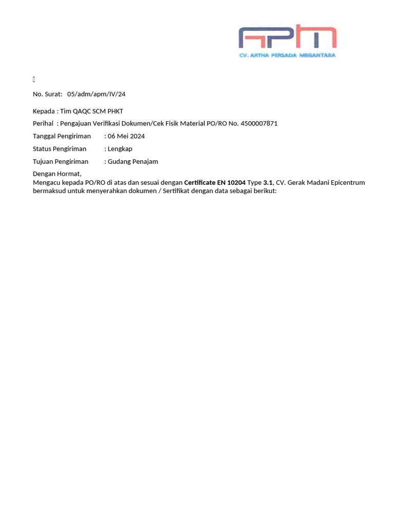 QAQC-SCM - F3 Pengajuan Verifikasi Material Rev-1 2 | PDF