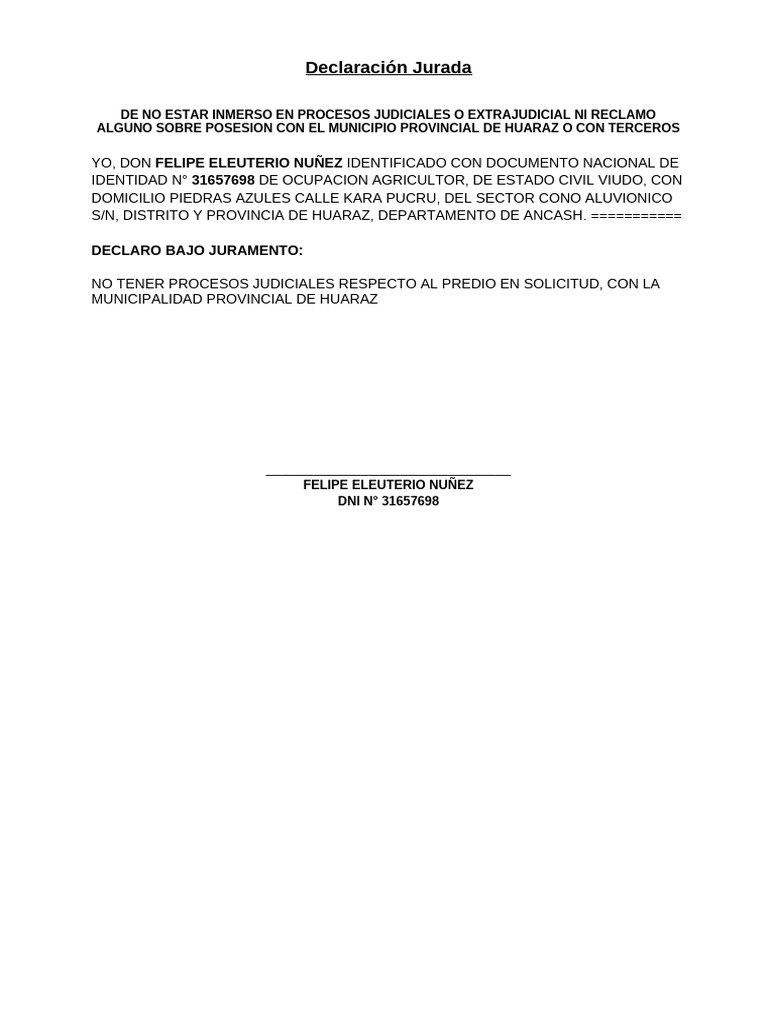 Declaracion Jurada Unilateralidad SR Felipe | PDF | Gobierno