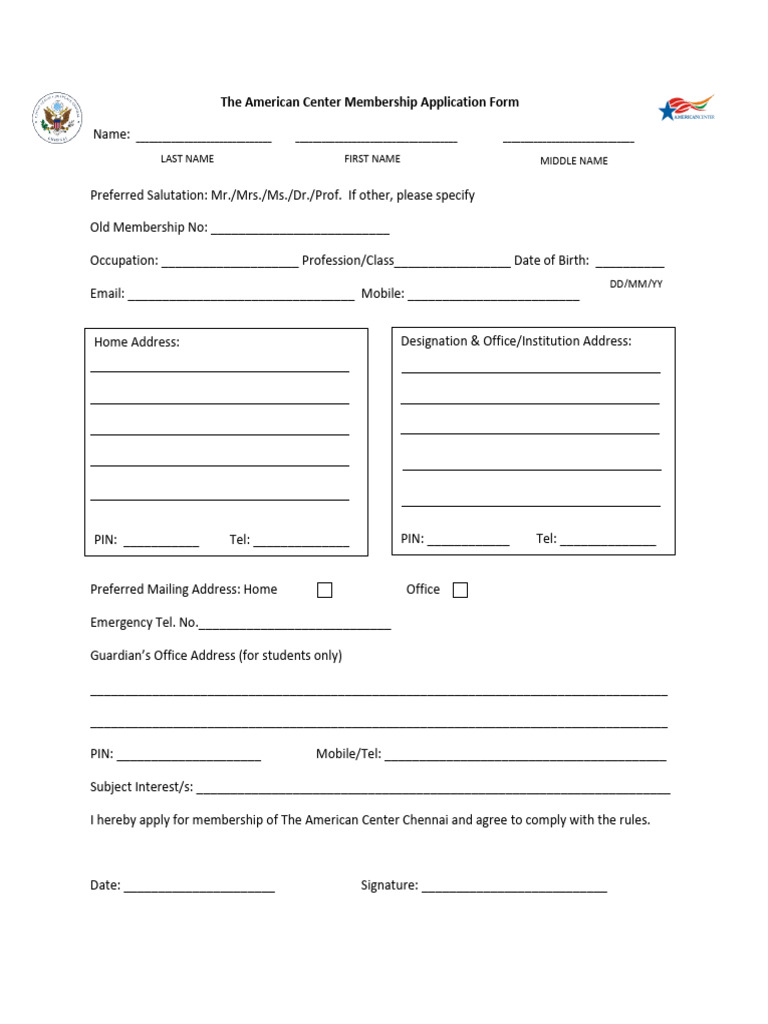 NammaAmericanCenter Individual Membership Application Form Oct152021 | PDF