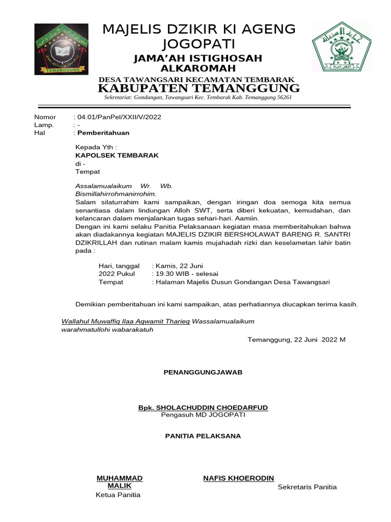 SURAT PEMBERITAHUAN HBH 22 PCNU-dikonversi | PDF