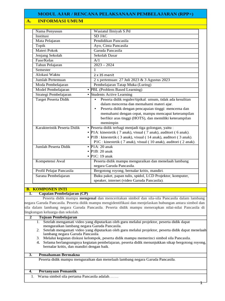 1, PKN Modul Ajar - Kelas1 | PDF