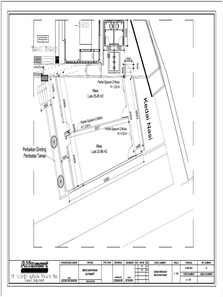 Denah Renovasi Ruang Mess Karyawan Alfamart DC Klaten | PDF