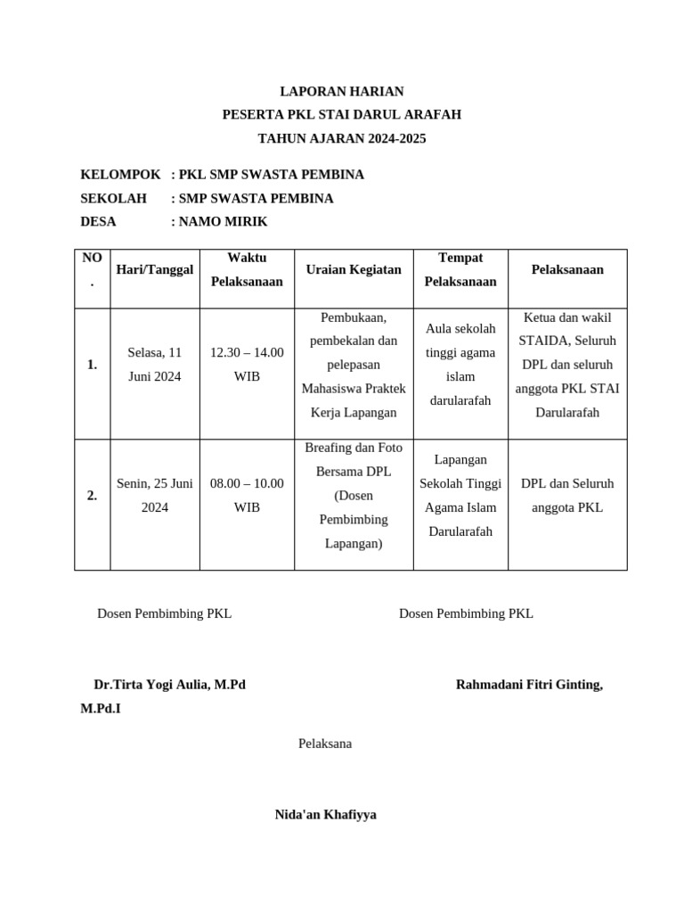 Catatan Harian PKL | PDF