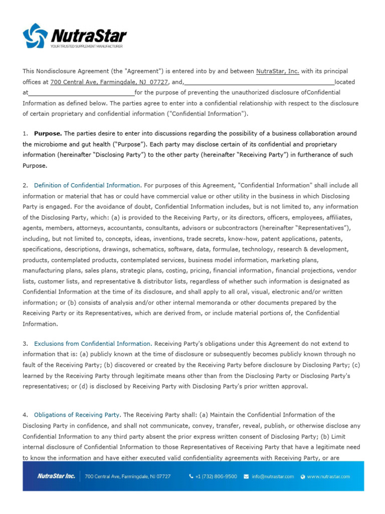 NutraStar Mutual NDA Form 2023 | PDF