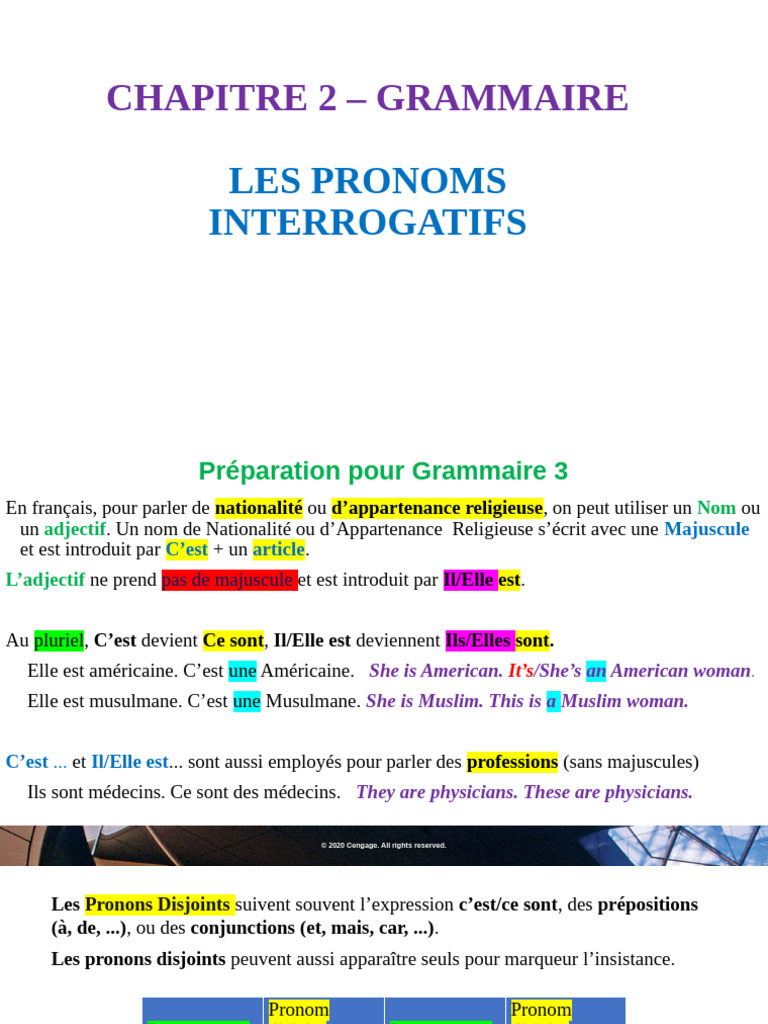 SEMAINE 8 - Chapitre 2 Grammaire Pronoms Interrogatifs | PDF ...