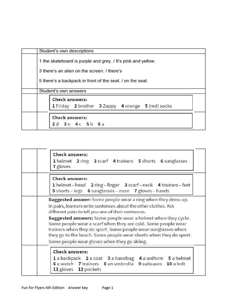 Fun For Flyers - Answer Key | PDF