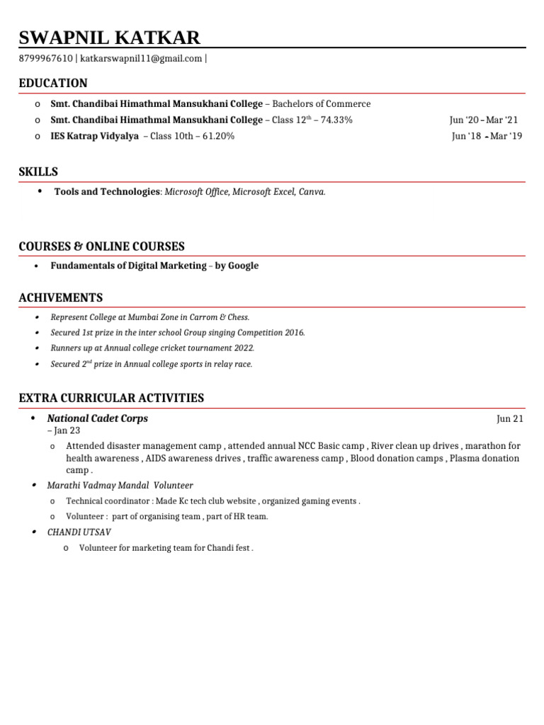SWAPNIL Resume | PDF