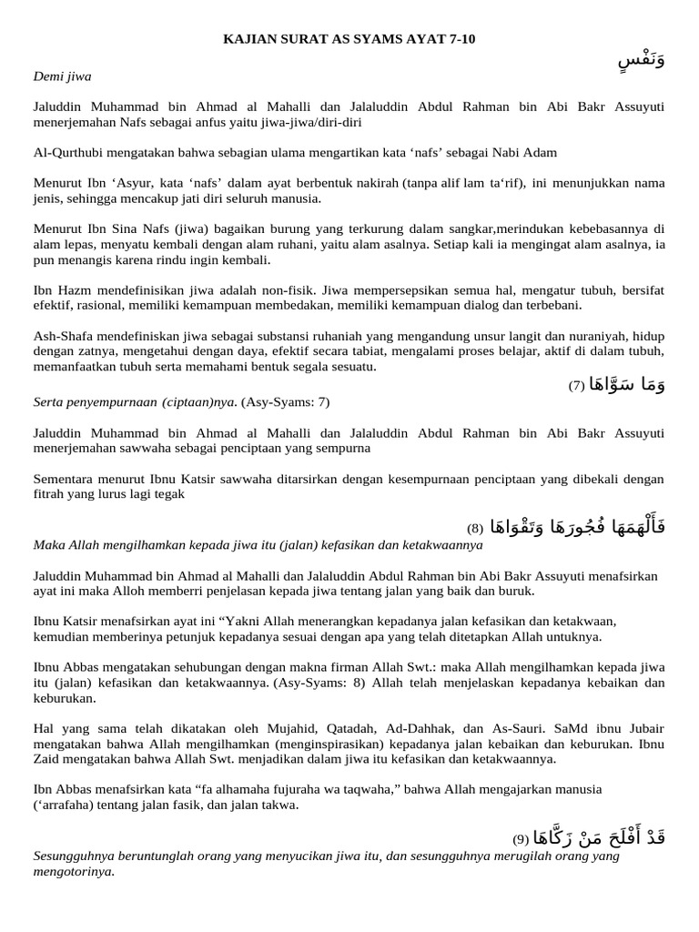 Tafsir Surat As Syams Ayat 8 10 | PDF
