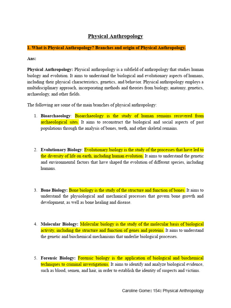 Physical Anthropology Notes | PDF