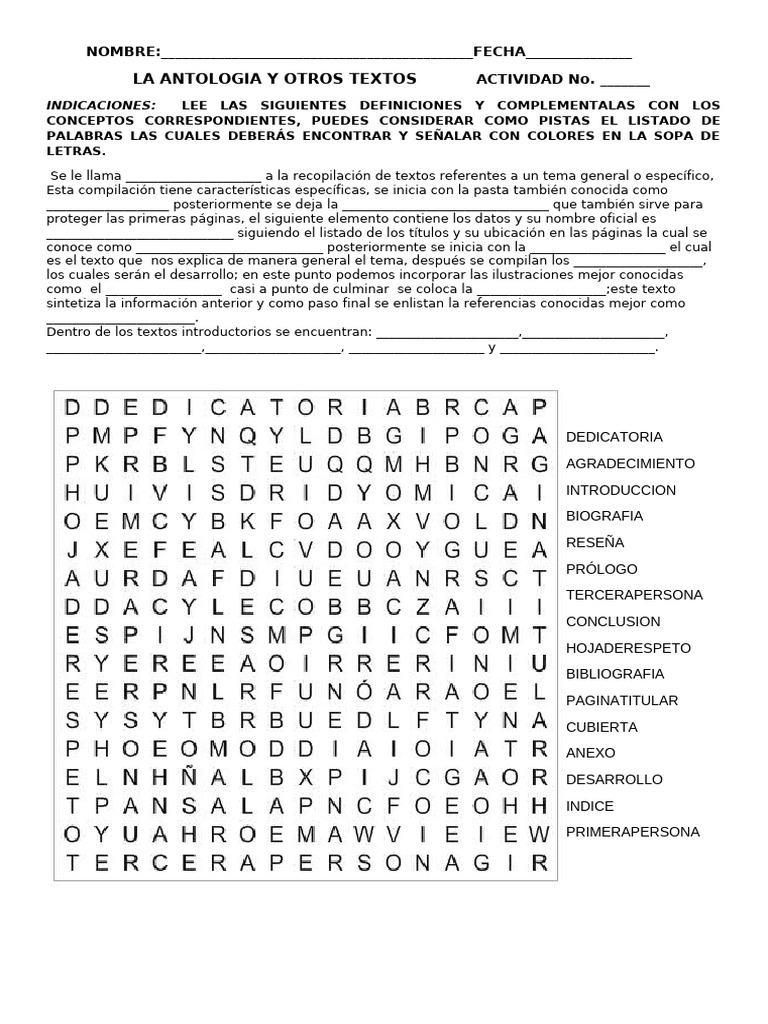Sopa de Letras Textos Introductorios | PDF
