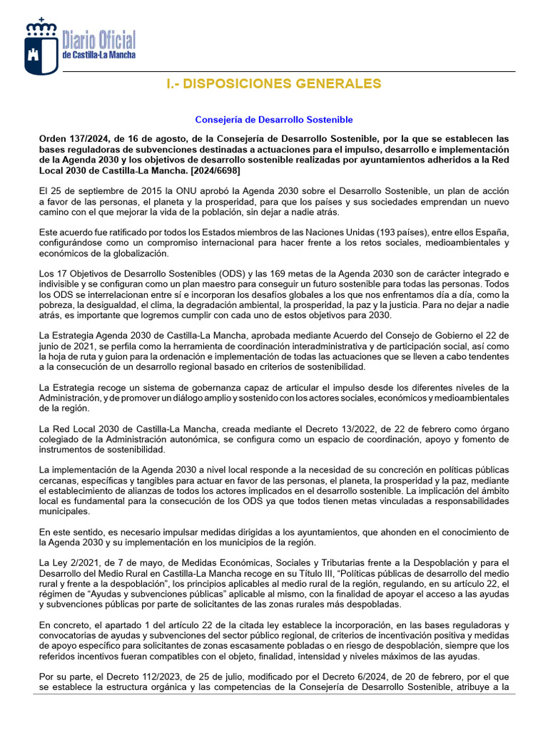I.-Disposiciones Generales: Consejería de Desarrollo Sostenible | PDF