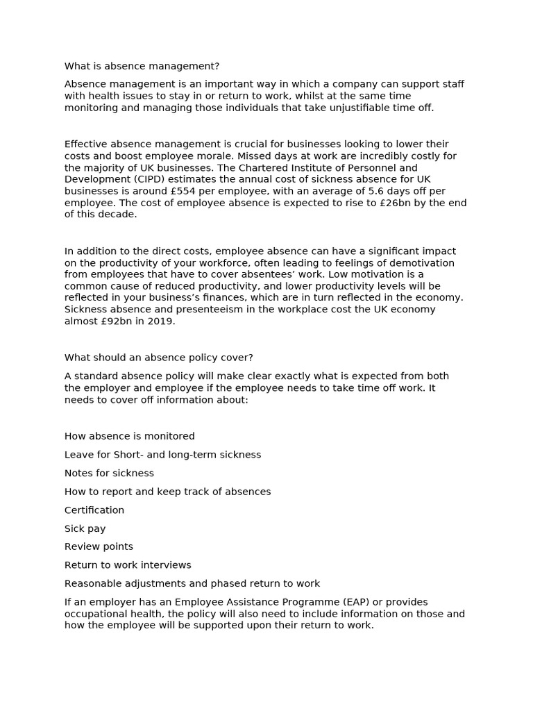 Effective Absence Management Strategies | PDF | Employment ...