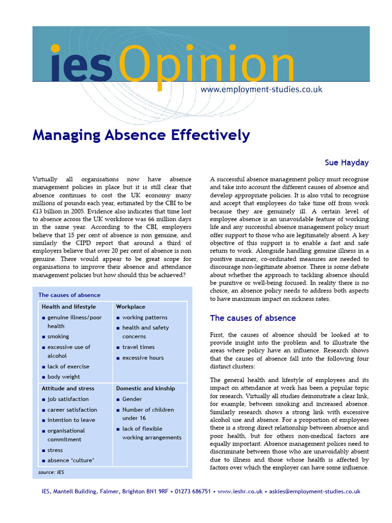 Effective Absence Management Strategies | PDF | Employment | Career ...