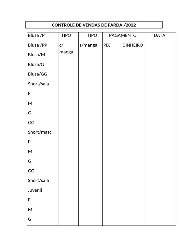 Controle de Vendas de Farda | PDF