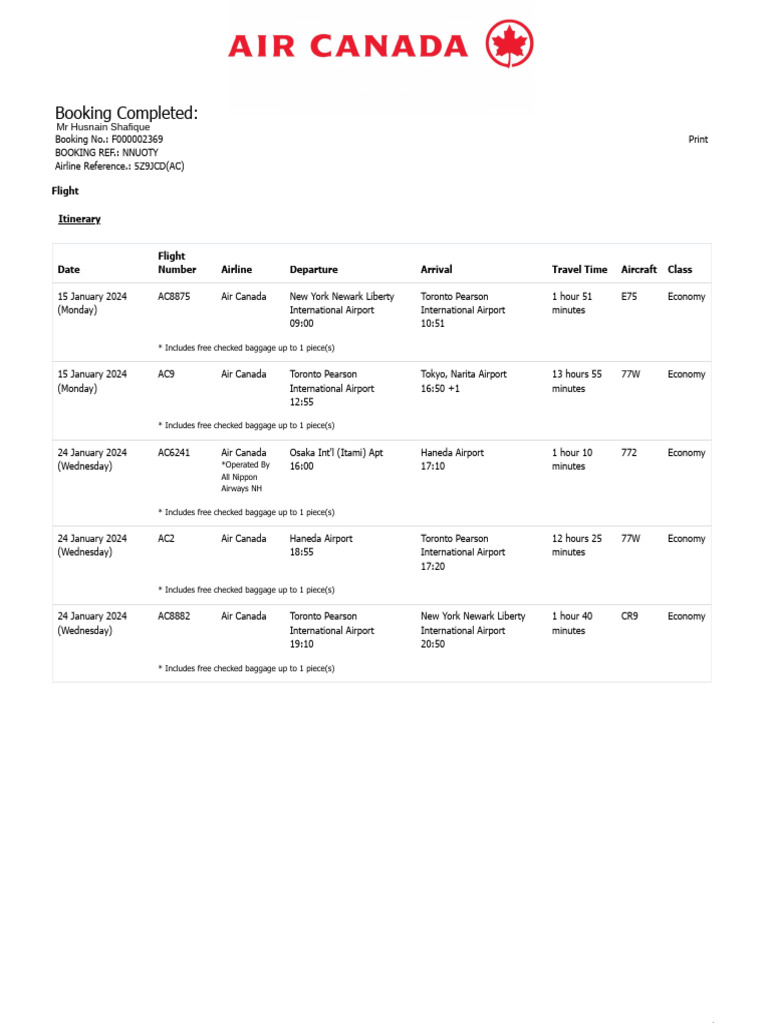 Air Canada Ticket | PDF | Aircraft | Airlines