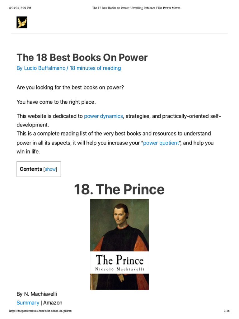The 17 Best Books On Power - Unveiling Influence - The Power Moves | PDF