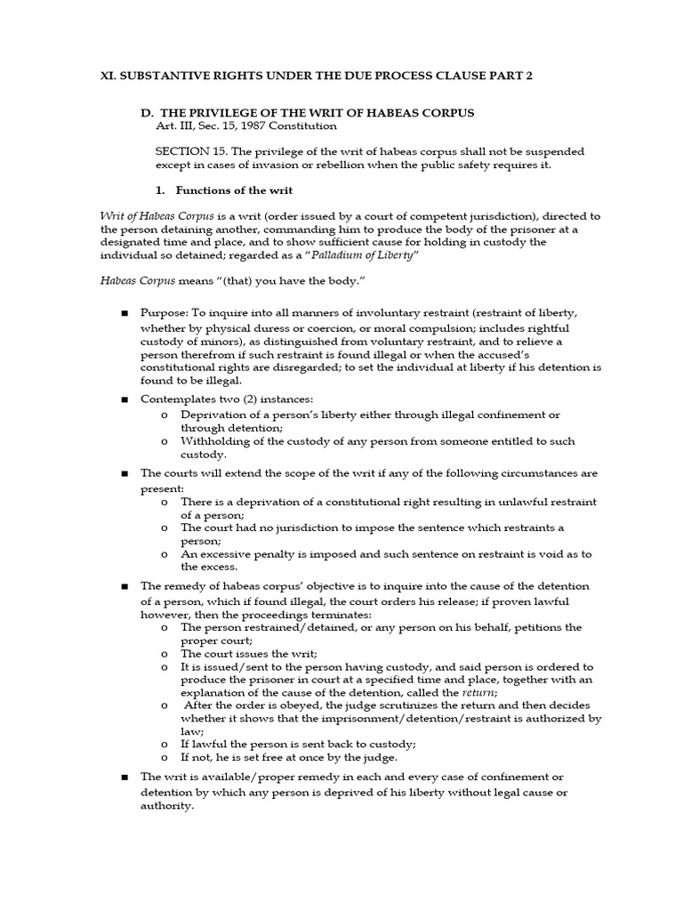 WEEK 17-18 NOTES On The Substantive Rights Under The Due Process Clause ...