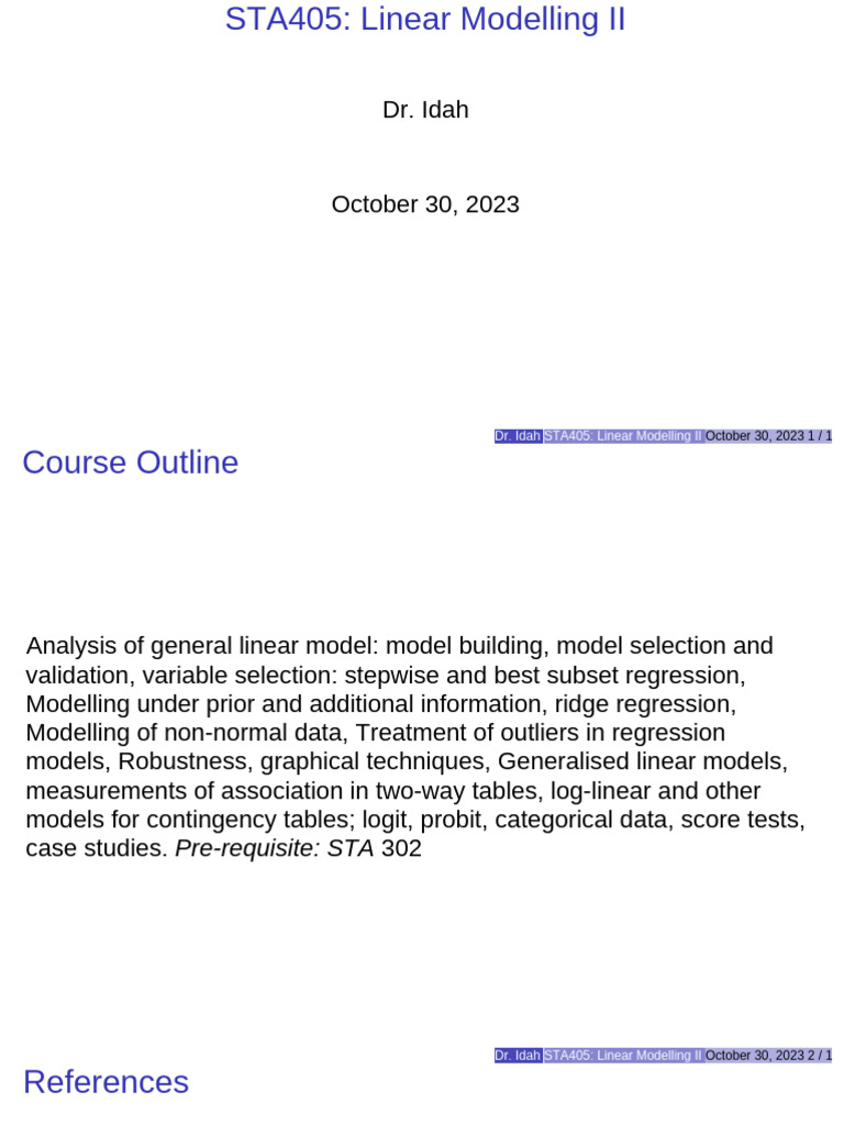 Linear Modelling II Course Outline | PDF | Regression Analysis | Finance & Money Management