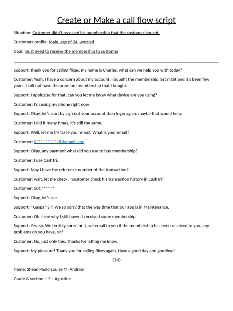 Shean Call Flow Script | PDF