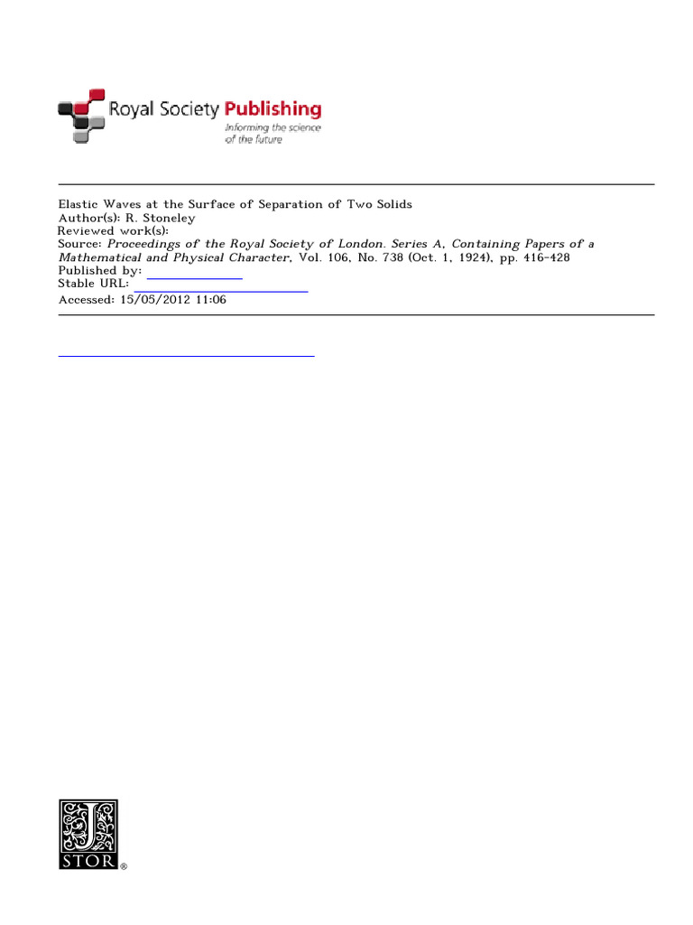 Elastic Waves at The Surface of Separation of Two Solids | PDF