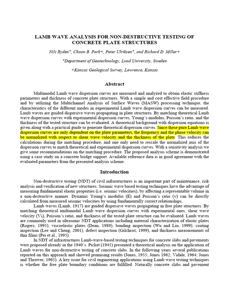 LAMB WAVE ANALYSIS FOR NON-DESTRUCTIVE TESTING | PDF