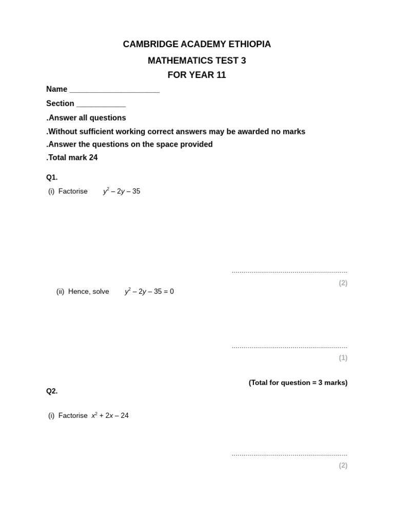 Year 11 Test 3 | PDF