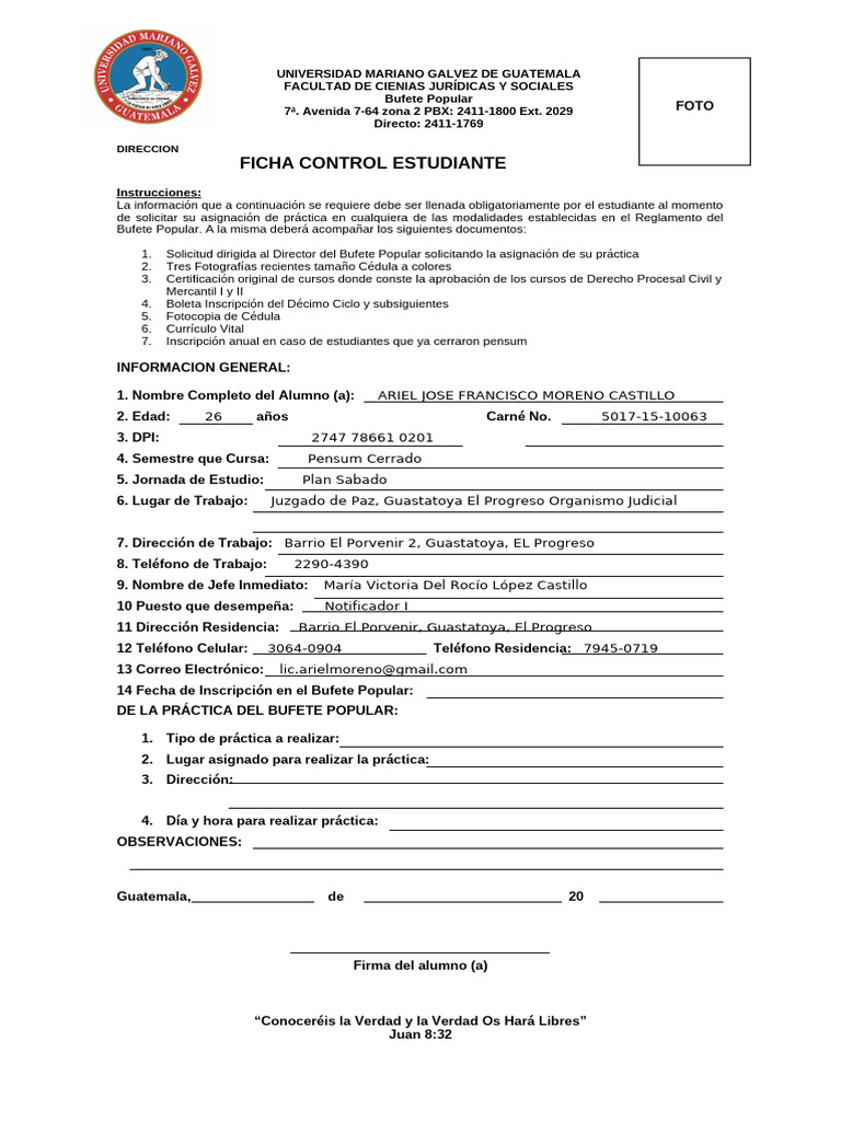 Ficha de Estudiantes | PDF