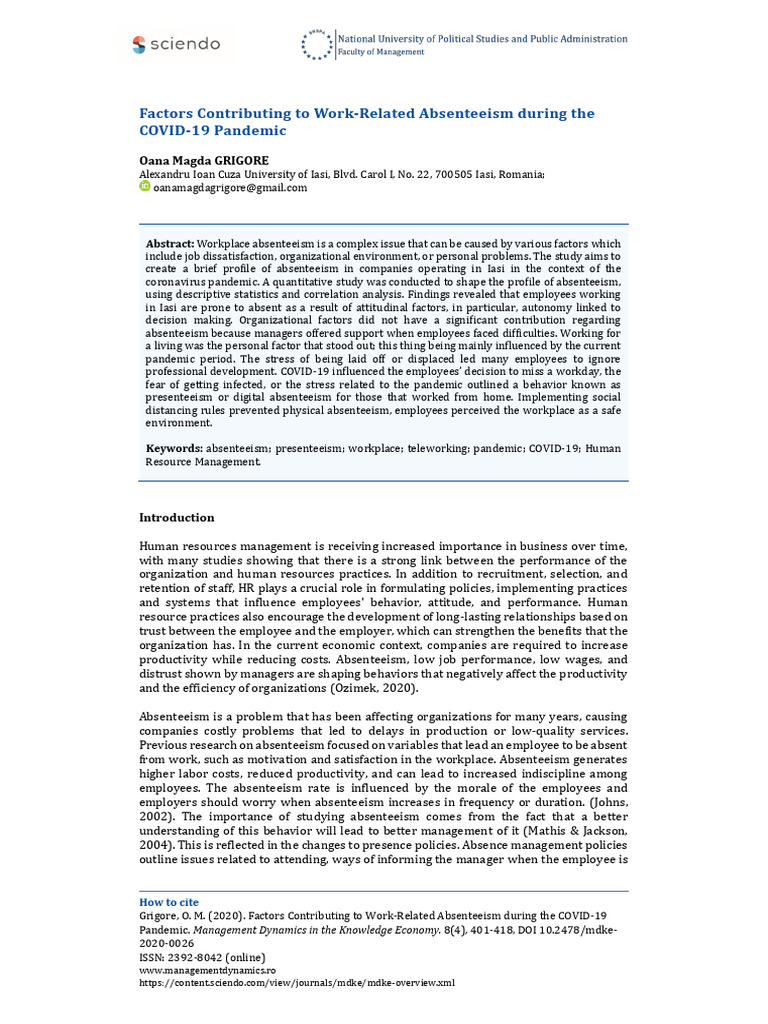 Factors Contributing To Work-Related Absenteeism During ... | PDF