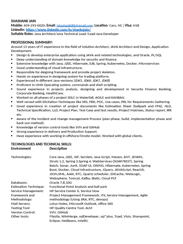 Shashank Jain - Java Architect | PDF