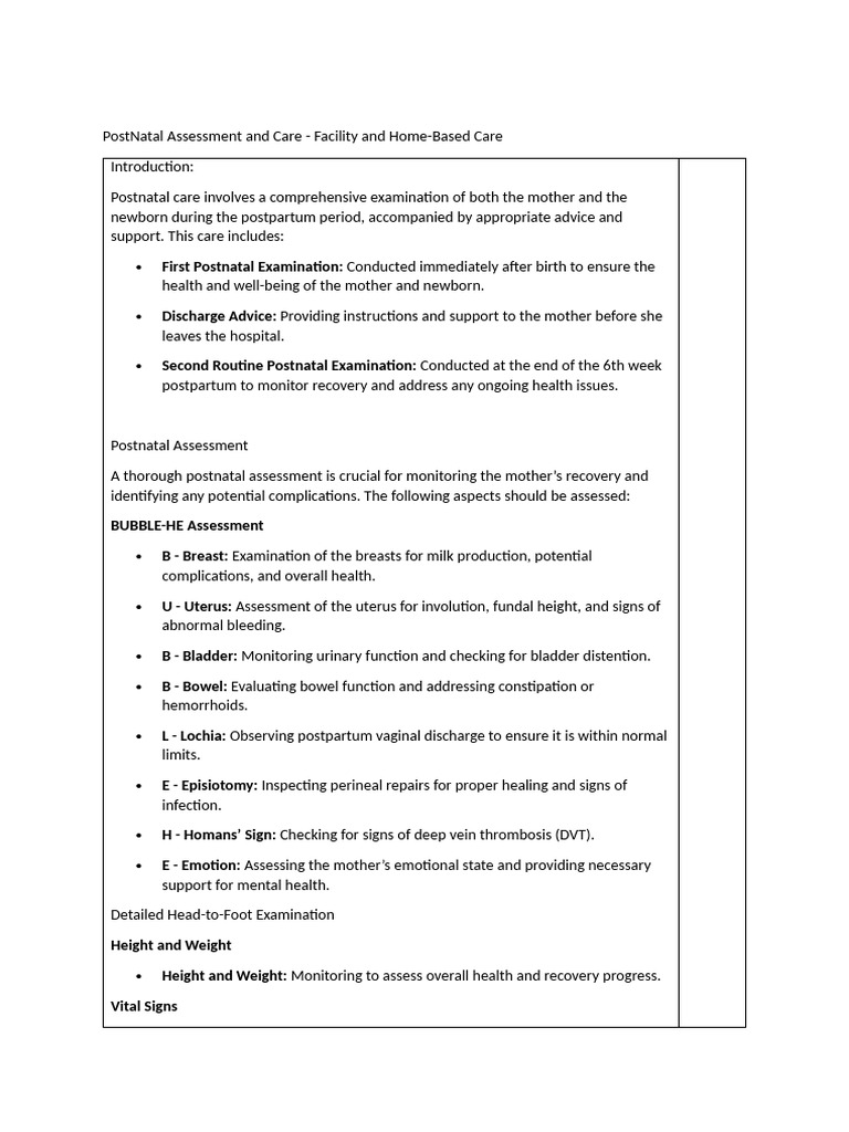 PostNatal Assessment and Care | PDF