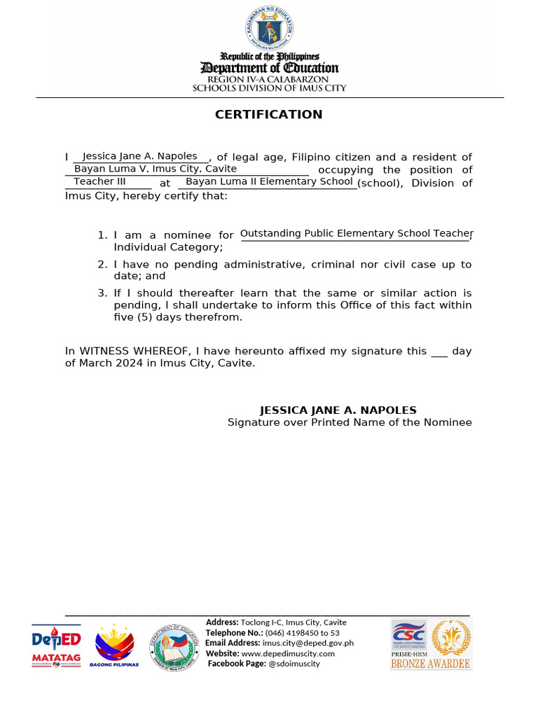 Self Certification | PDF