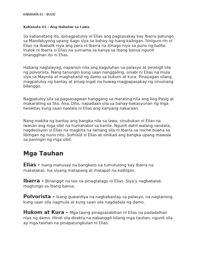 Kabanata 61 - BUOD NOLI ME TANGERE | PDF