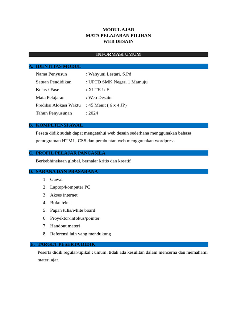 Modul Ajar Web Desin 2 | PDF