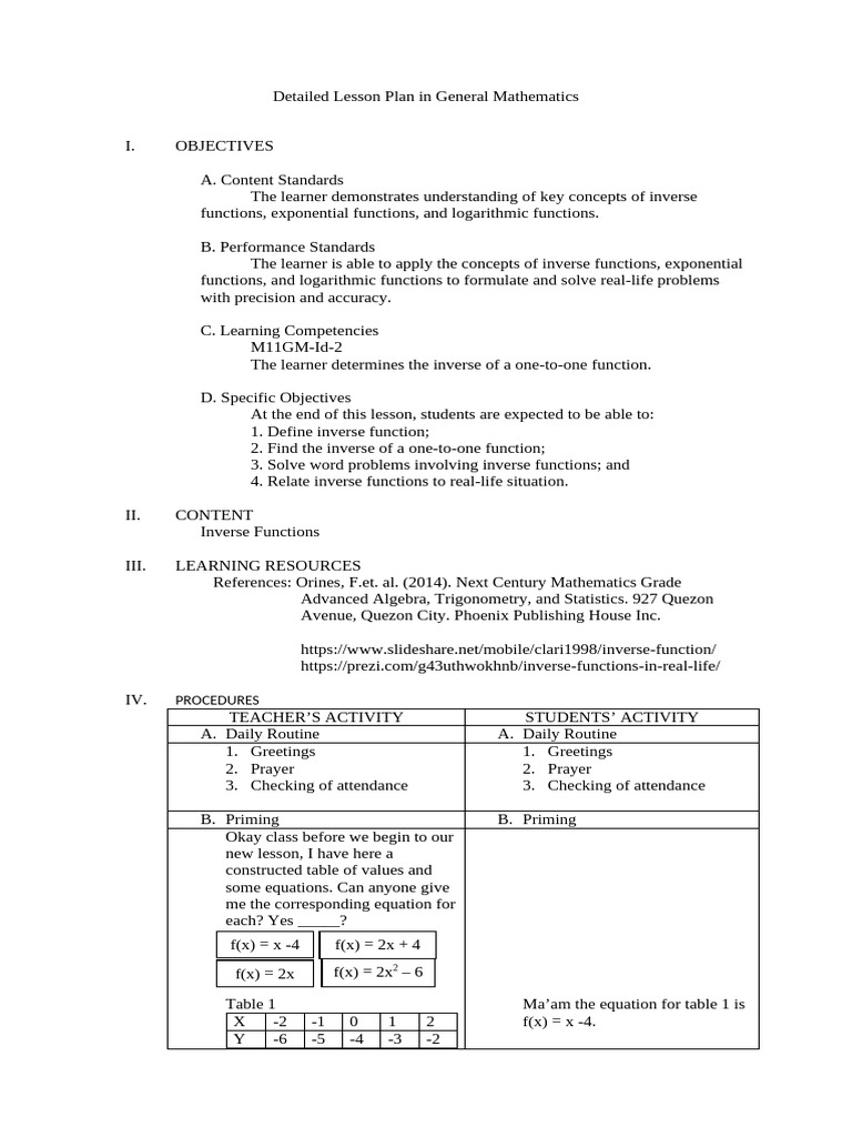 Final Lesson Plan in General Mathematics... | PDF