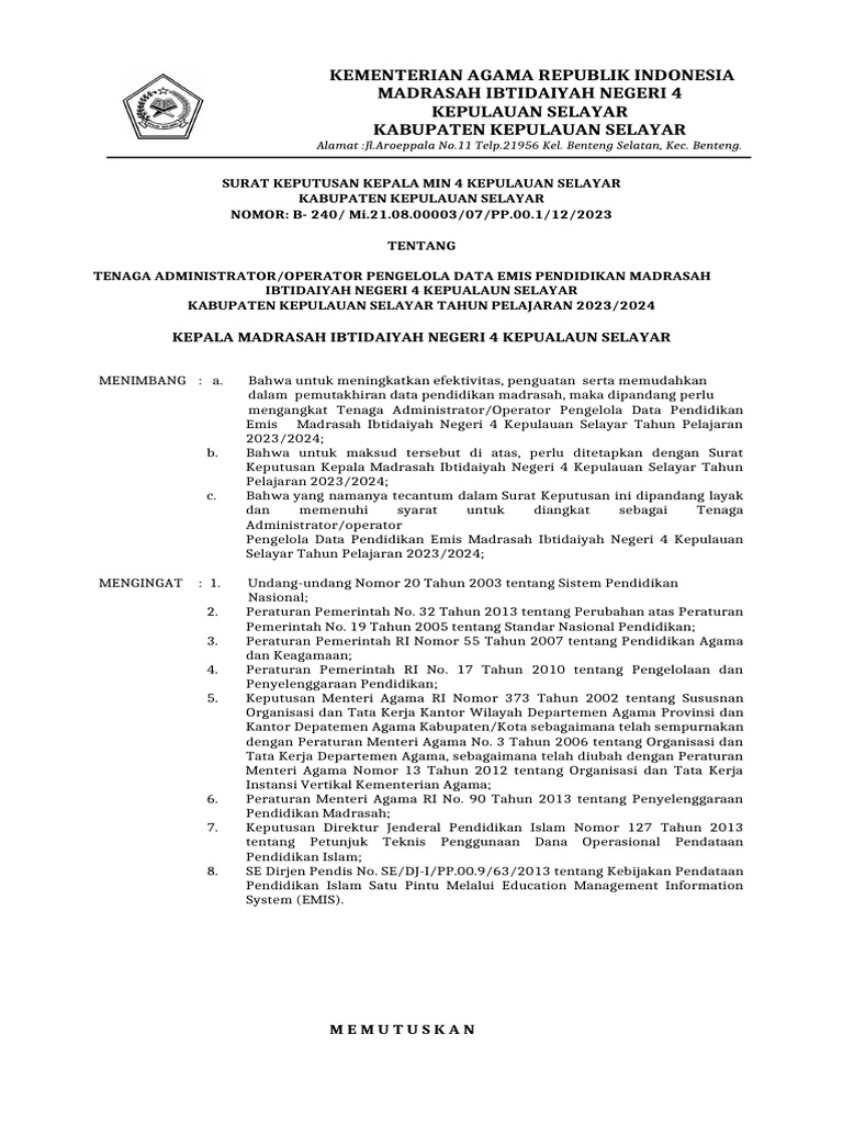 SK Operator Emis 2024 | PDF